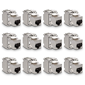kwmobile Keystone Module Jacks - 12 Piece CAT6A Shielded Keystone Jack RJ45 Cat 6A Ethernet Module 10 Gbit with Shielded Metal Housing