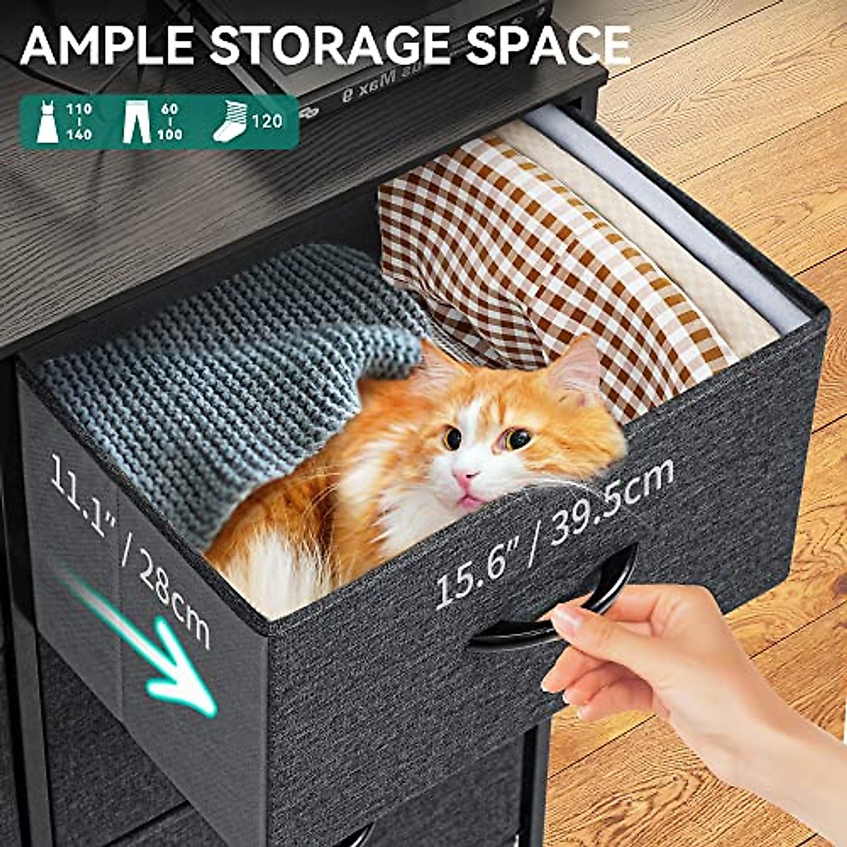 YITAHOME Fabric Dresser for Bedroom, Tall Storage Dresser with 8 Drawers, Black Dresser & Chest of Drawers, Storage Drawer Organizer for Closet, Bedroom, Living Room(Black Grey)