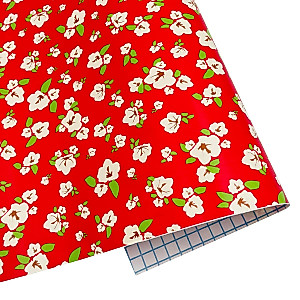 Yifely Vintage Red Shelving Paper Peel & Stick Floral Shelf Liner Countertop Drawer Sticker Redo Old Locker 17.7 Inch by 9.8 Feet