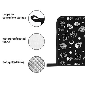 Skull Cat Moon Gothic Pattern Oven Mitts and Pot Holders 4 Pcs Sets Heat Resistant Gloves for Kitchen BBQ Cooking Baking Grilling