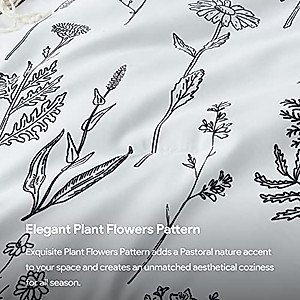 Maple&Stone Queen Floral Comforter Set, White Bedding Set 3pcs Soft and Durable Microfiber with Elegant Plant Flowers Print Bedding Comforter Sets - Includes 2 Pillowcases