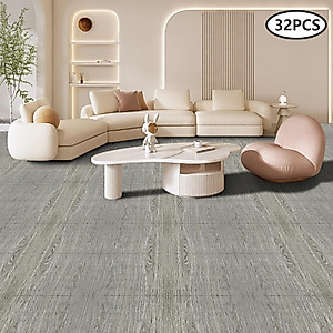 LOHISHIL 32PCS 12 * 12in Stick Floor Tile White Floor Tiles Self, Adhesive Wall Tiles Peel and Stick Floor Tiles Bathroom Floor Stickers for Kitchen, Bedroom, Hallways, Garages, Lobbies(Grey)