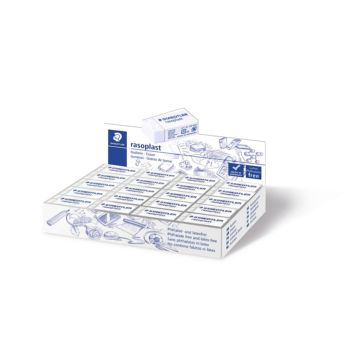 Staedtler Rasoplast High Polymer White Eraser, Box of 40, 526 B40