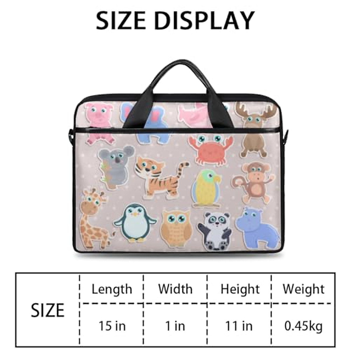 Cute Cartoon Animals Laptop Computer Bag Waterproof Shoulder Messenger Bag 13-15 inch Durable Laptop Tote Bag with Shoulder Strap Handle Lightweight Crossbody Briefcase