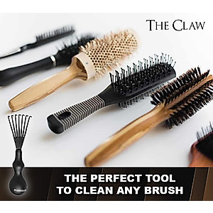 Bossman THE CLAW Round Hair Brush Cleaner Tool 3 Inch - Valentine's Gift for Men - Cleans Boar Bristle, Wave or Plastic Brushes & Combs - Black Hairbrush Cleaning Rake - Cat Brush & Dog Brush Cleaner