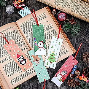 Christmas Holiday Bookmarks Christmas Character Bookmarks with Santa Snowman Reindeer Christmas Tree Design for Xmas Gifts Party Favors (60 Pieces)