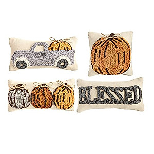 Mud Pie, Blessed, Mu dPie Fall Mini Hooked Pillow, 6" x 12"