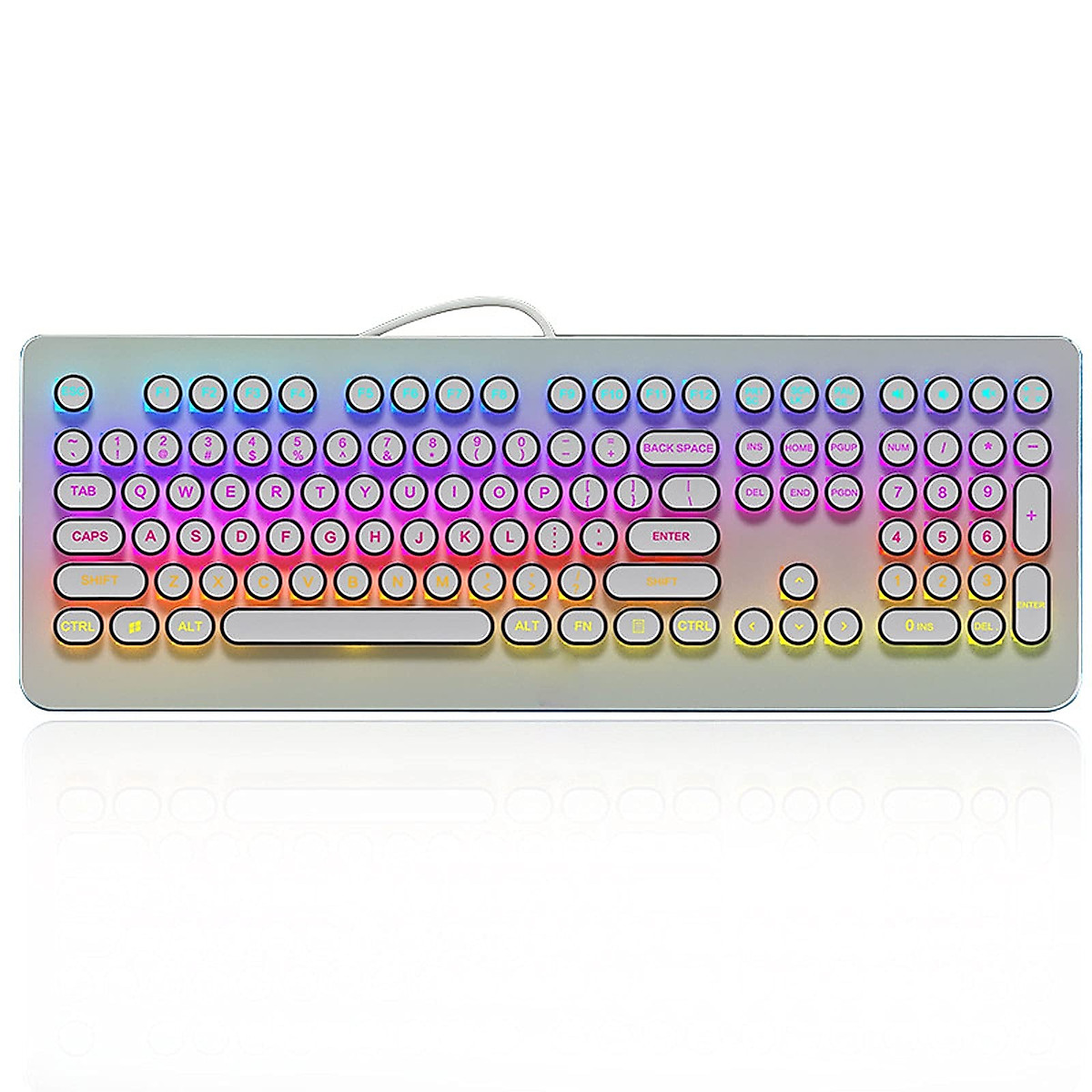MUMUJJ Wired Retro Mechanical Gaming Keyboard, 18 Backlight Effect, Full Key 108 Keys Keypad for Office Typing and Gaming
