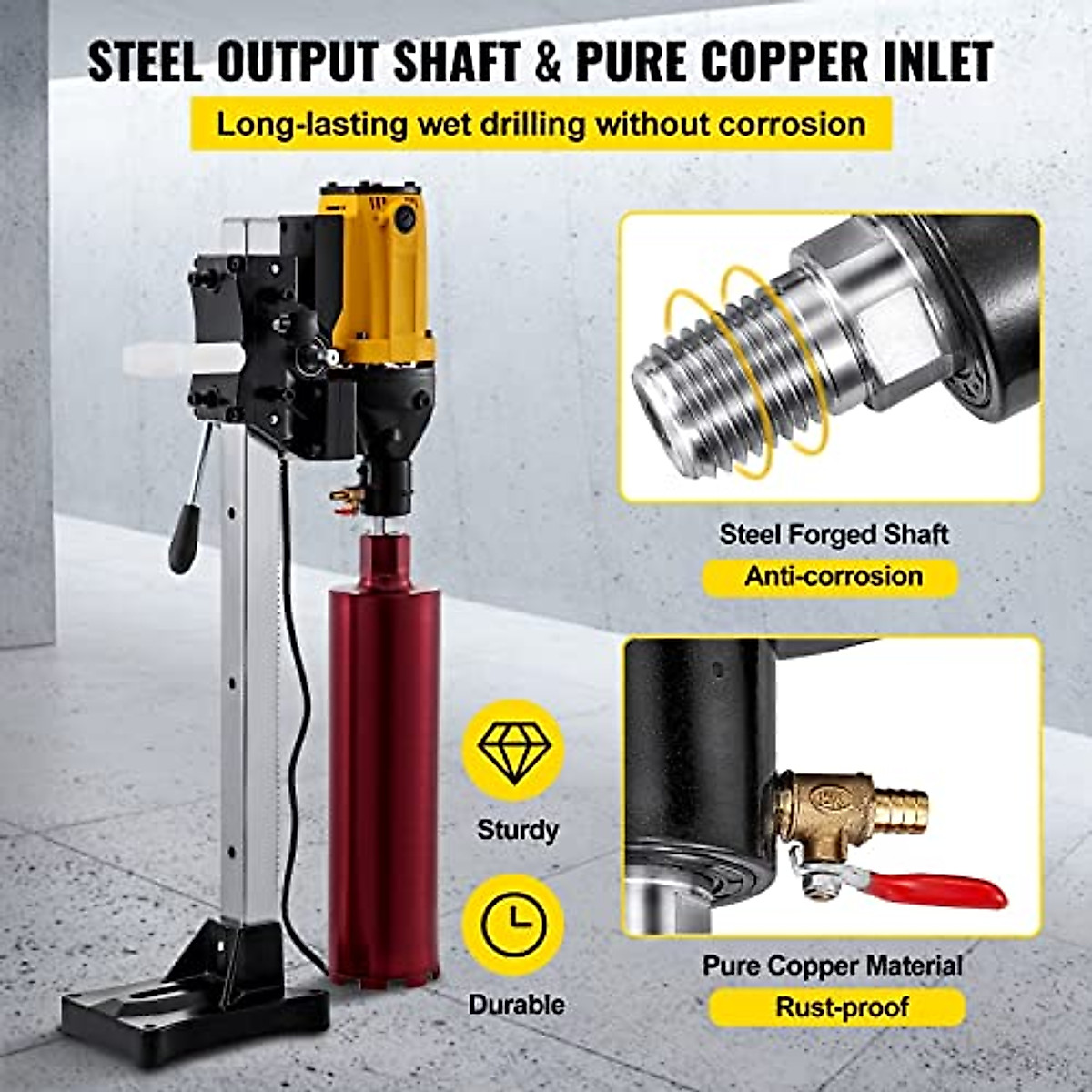 High-Performance 2180W Diamond Core Drill Rig - Industrial Concrete Drilling Machine w/ 160mm 180mm Drill Bits - Handheld/Stand - Wet Electric