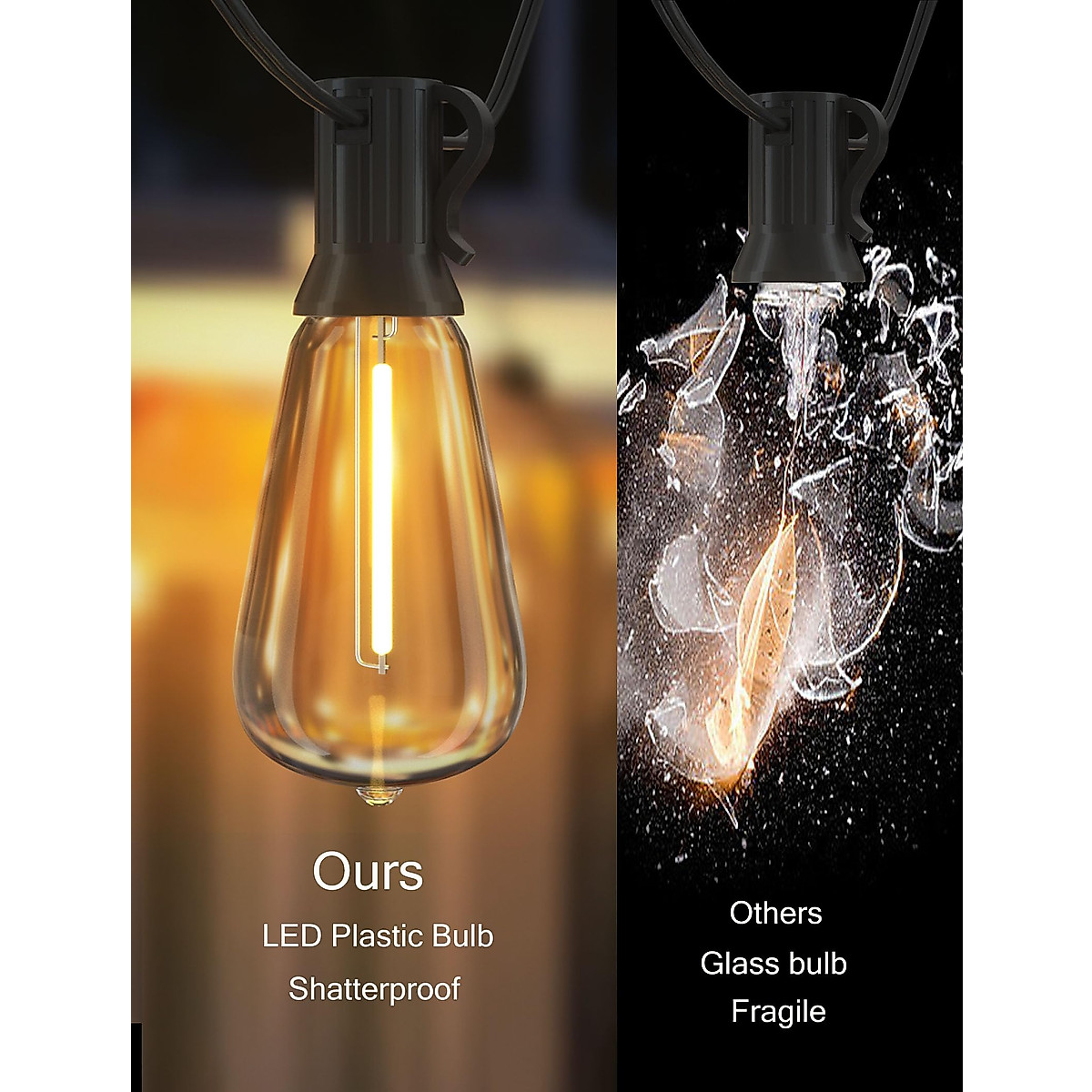 GLOBELIT Outdoor String Lights 50FT Waterproof Shatterproof Patio String Lights with 27 Dimmable Bulbs Warm White String Lights for Outside Connectable Backyard Lights Patio Lights