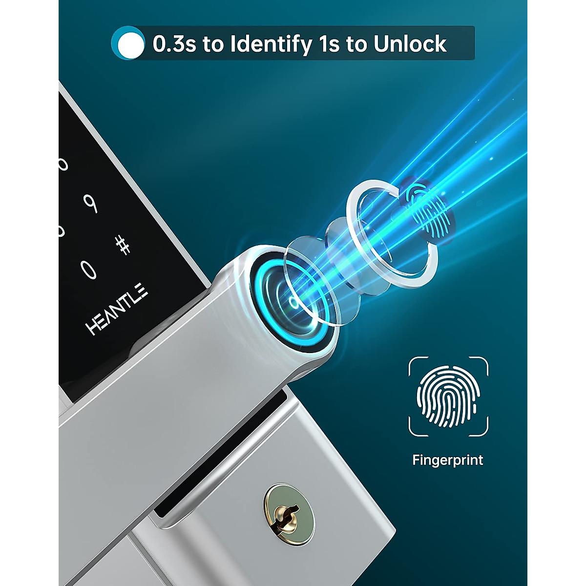Smart Lock Keyless Entry Door- HEANTLE Fingerprint Bluetooth Electronic Lever Touchscreen Keypad Deadbolt Alternative Digital Handle for Front Door Auto Lock Compatible with Alexa Silver