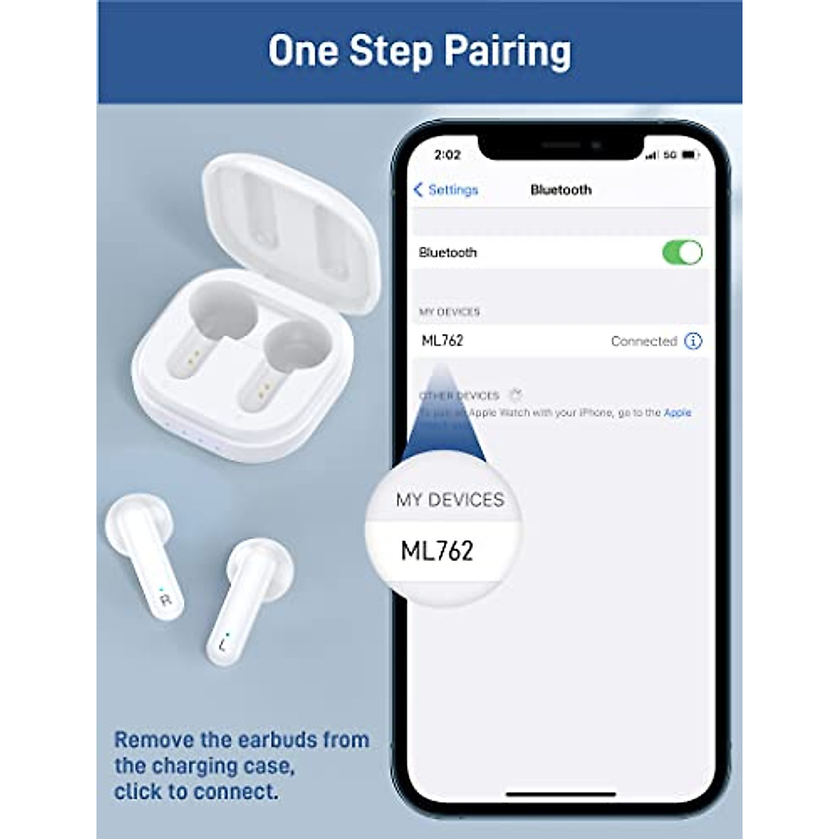 True Wireless Earbud 5.0 Bluetooth Headphones for iPhone 14 Pro Max,Touch Control Premium Stereo Sound Cordless in-Ear Earphones with Microphone Charging Case for iPhone 13 12 11 Samsung S23 Ultra S22