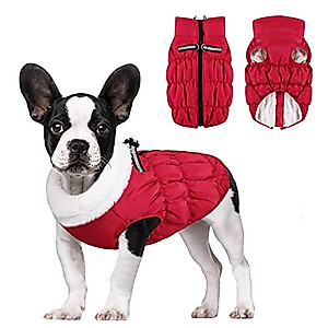 Queenmore Warm Dog Winter Jacket, Fleece Lining Dog Cold Weather Coats, Windproof Turtleneck Dog Vest with Neckline D-Ring, Snowproof Dog Jacket for Small Medium Large Dogs