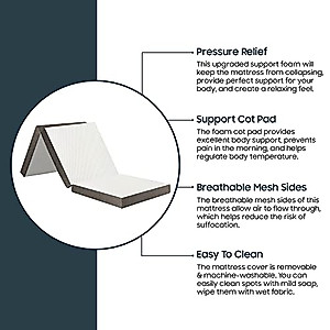 Zayton 3-Inch Tri-Folding Portable Floor Gel Memory Foam Mattress | Comfortable Support, Standard Size, Cot Pad, Breathable Mesh Sides with Ultra Soft, Removable and Washable Cover, Twin, White