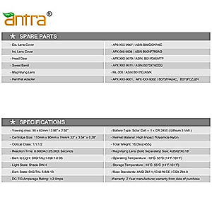 Antra True Color Top Optical 1/1/1/1 Wide Shade 3/5-14 Large Viewing 9.65 SQI Digital Solar Power Auto Darkening Welding Helmet DP6-12 Quick Grind Button TIG MIG/MAG MMA Plasma 6+1 Extra Lens Covers