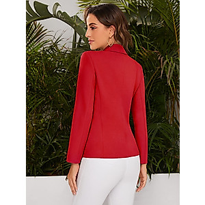 WDIRARA Women's Casual Long Sleeve Blazer Lapel Business Work Dress Jackets Red XS