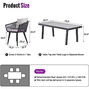 Astomi Outdoor Patio Dining Sets: 7 Pieces Patio Furniture with Dining Table and Wicker Chair Set of 6 - Outdoor Rattan Conversation Sets for Backyard Balcony Garden