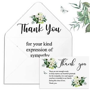 Marspark 50 Pack Thank You Sympathy Cards Funeral Thank You Cards with Envelopes and Message Memorial Card Sympathy Cards Greenery Bereavement Cards for Funeral Family Friends Loved Ones (Lily)