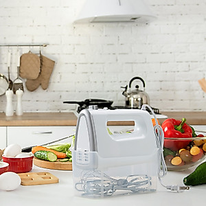 Hand Mixer Electric, 5-Speed Hand Mixer Electric Portable, with Snap-on Storage Case, 5 Stainless Steel Attachments,Dough Hooks Whisk Storage Case,Blender for Baking & Cooking,White