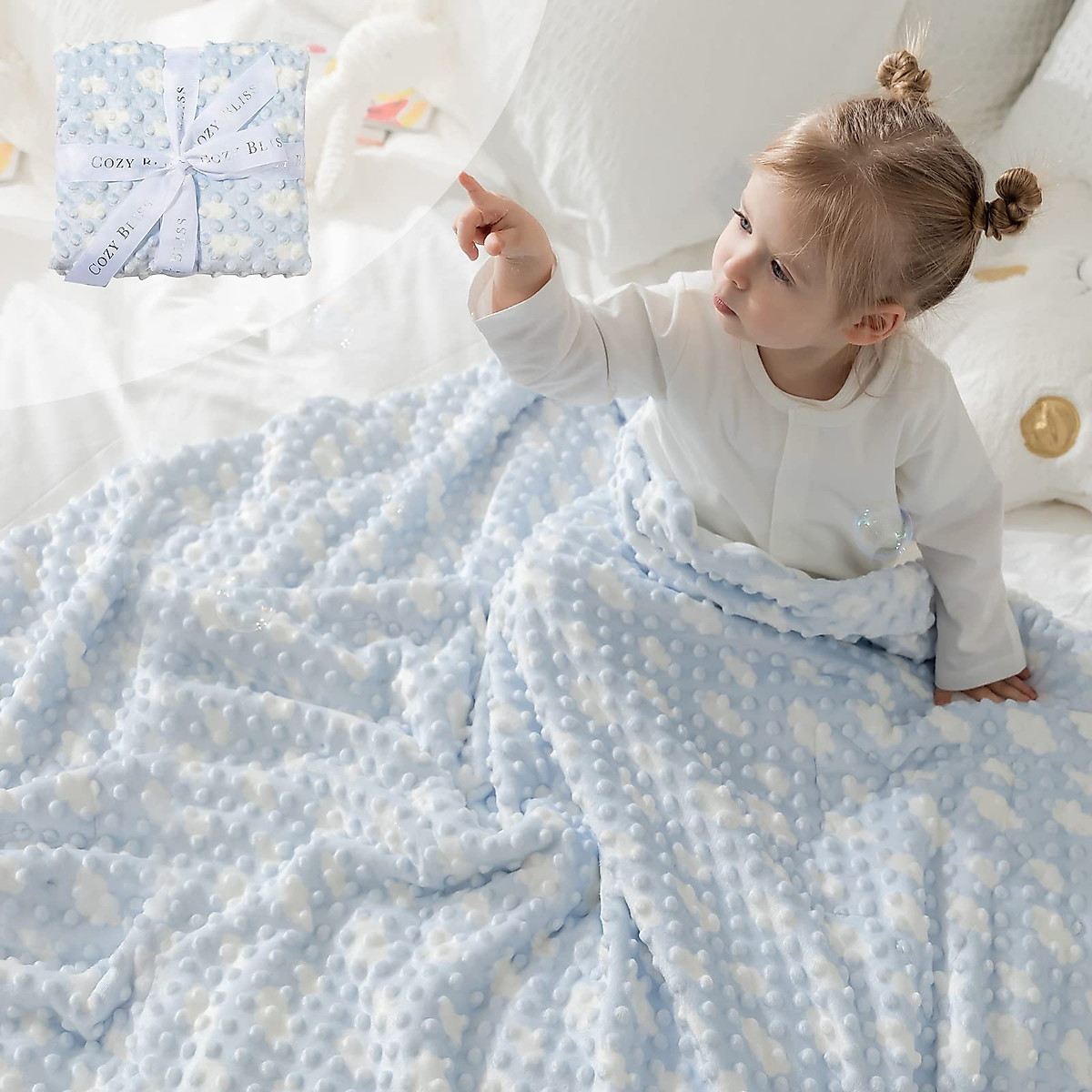 Plush Embossed Raised Dot Baby Blanket for Boys and Girls, Soft Velbo Mink Dotted Double Layer Receiving Blanket Bamboo Fabric Backing for Newborn Premium Quality Blanket, Blue 30" x 40