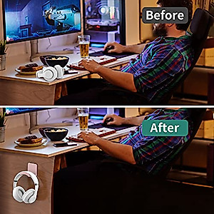 HomeMount Headphone Stand Headset Holder - Adhesive Gaming Headphone Hanger Hook Desk Mount for Most Headphone & Controller (Pink 2Pack)