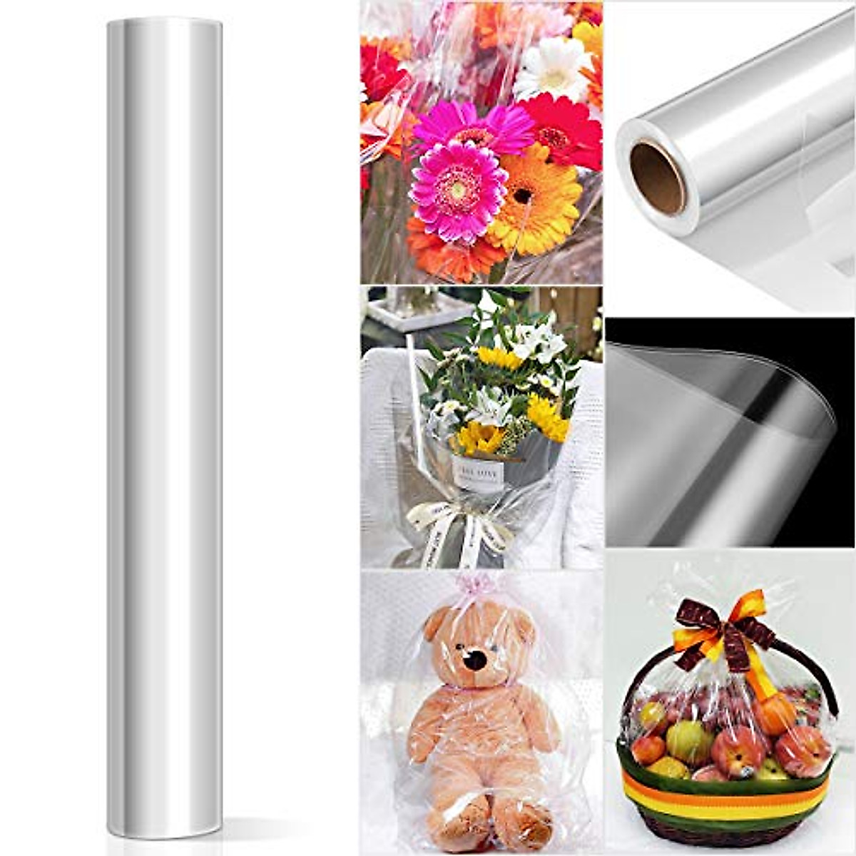 STOBOK Clear Cellophane Wrap Roll,Unfolded Wide 34 Inch 100 Ft Long 3 Mil Thick Flower Baskets Food Gift Crystal Transparent Wrappings Paper Food Safe