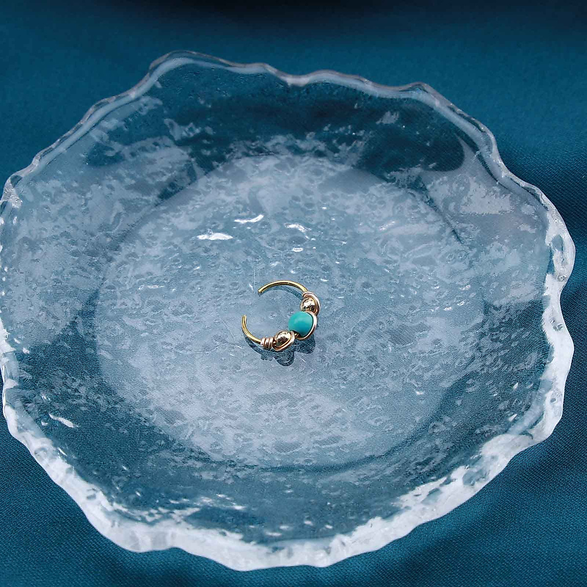 Zeshimb Turquoise Nose Rings Hoop Surgical Steel Septum Nostril Hoop Gold Turquoise Captive Bead Nose Ring Helix Cartilage Nose Ring Earrings Body Piercing Jewelry