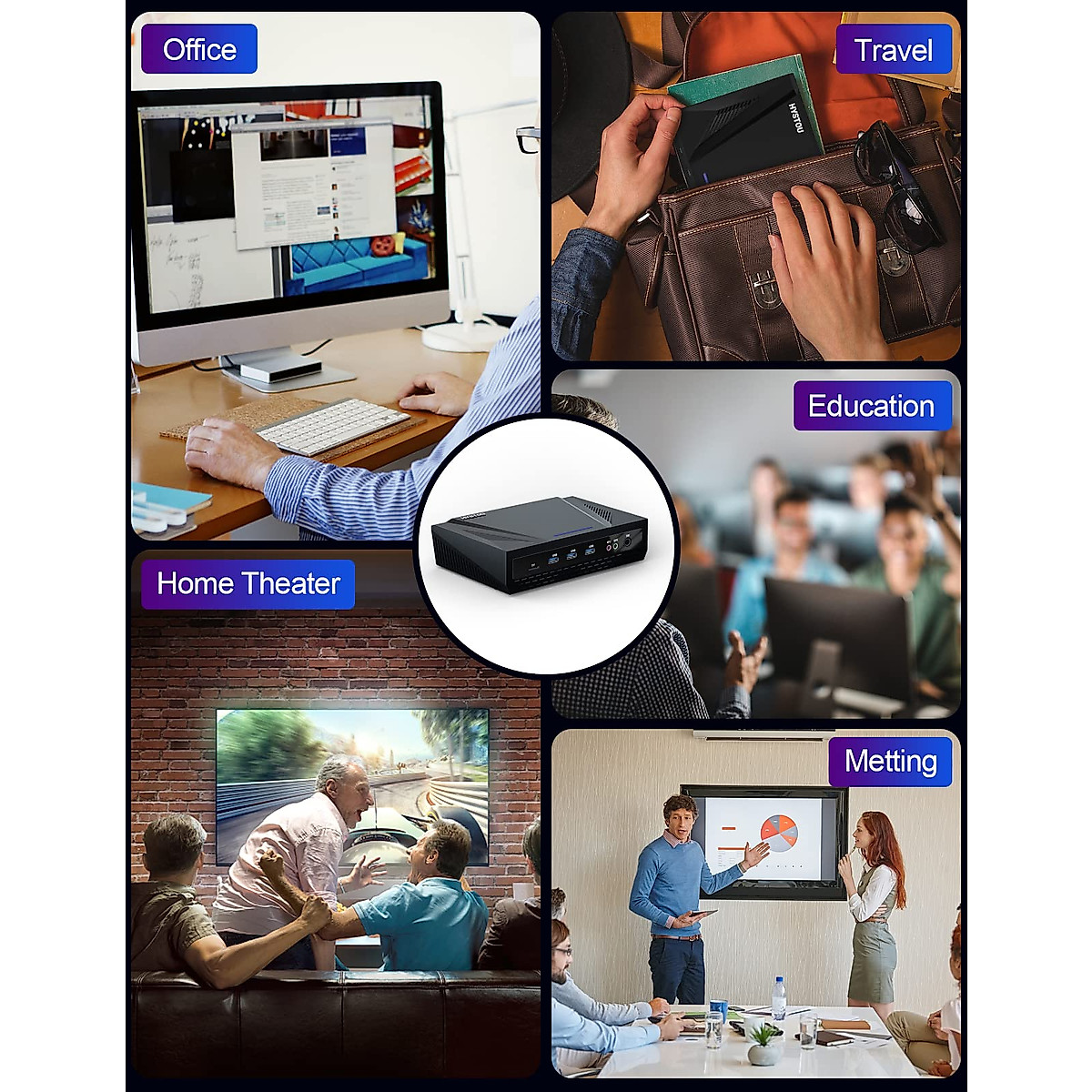 HYSTOU Mini PC, AMD Ryzen 9 5900HX, 64GB RAM, Windows 11 Pro, 2.4Gbps WiFi6, BT5.2, 4K UHD Triple Display, 2x M.2 SSD, 2.5" HDD, 7" Touch Screen, 128GB SSD