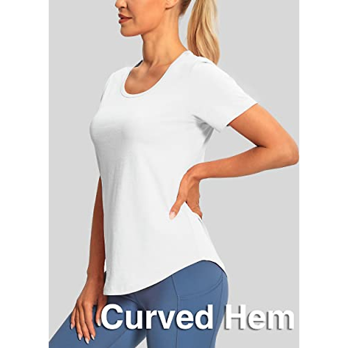 Hiverlay Workout Shirts for Women Short Sleeve Scoop Neck Tops Athletic Quick Dry Gym T-Shirts Yoga Running Tee White XXXL