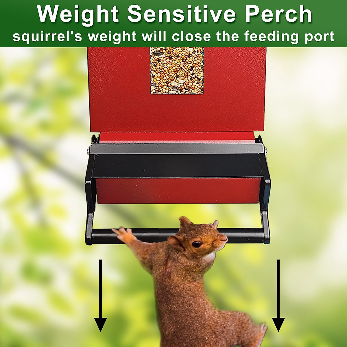 Squirrel Proof Bird Feeder, Red Metal Bird Seed Feeder for Outdoors Hanging Chew-Proof, 5lbs Large Seed Capacity for Cardinal, Finch, Sparrow, Blue Jay, Swallow, Parrot