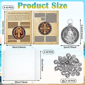 Remuuly 120 Pieces Medals Prayer Card Set, 3/4 Inch Round Silver Oxidized Medals for Necklace Holy Prayer Cards Bags for Catholic Women Men Jewelry Making (St Benedict)