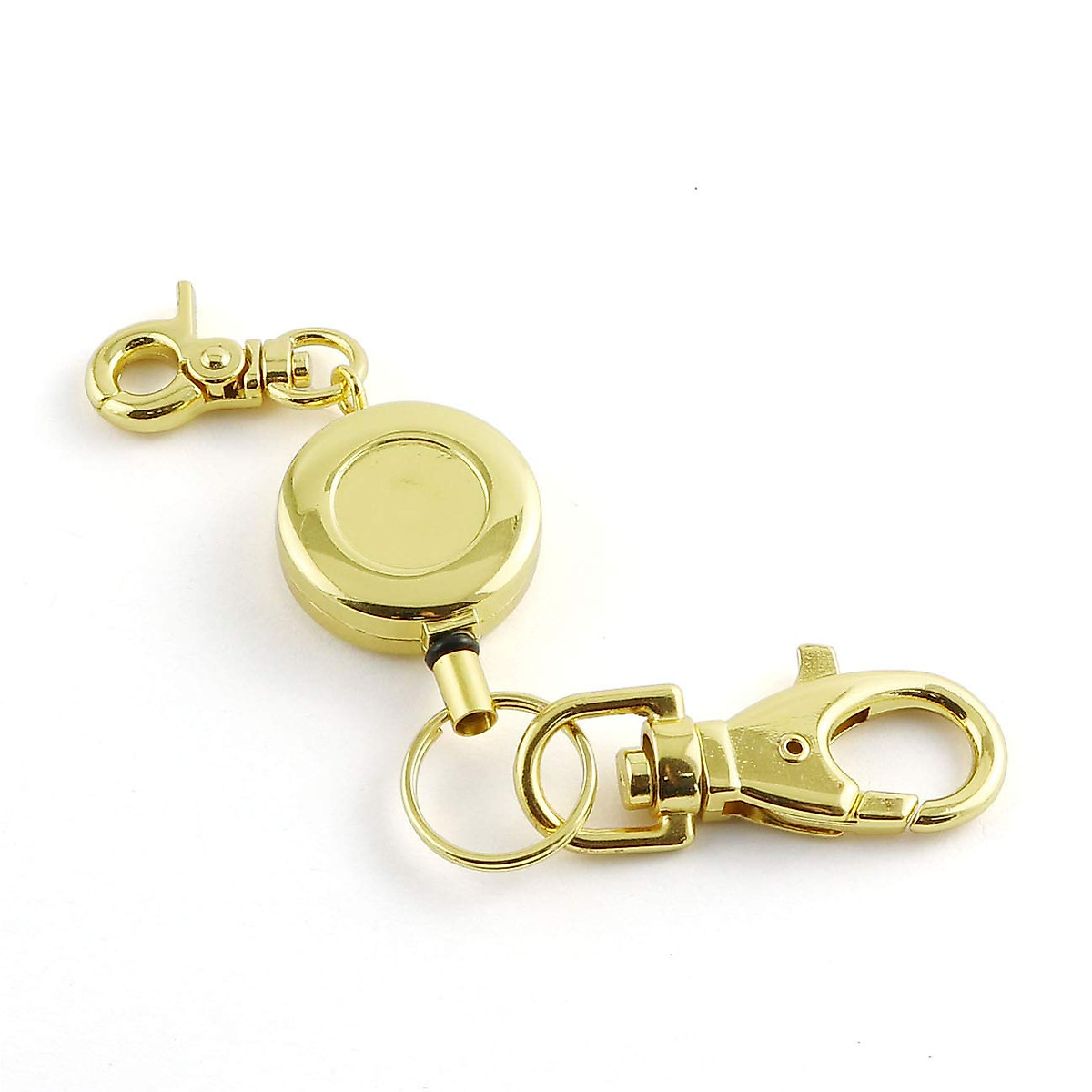 JCBIZ 1PCS Retractable Key Chain with Hook Zinc Alloy High Resilient Anti-lose Stretch Key Ring Holder Tool Telescopic Rope Gold