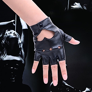 JISEN Sexy Women Heart Cutout Punk Half Finger PU Leather Performance Gloves Black, One Size