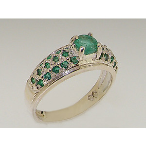 925 Sterling Silver Real Genuine Emerald Womens Wedding Band Ring - Size 4