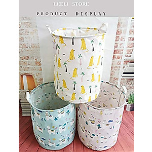 LEELI Laundry Hamper with Handles Collapsible Canvas Laundry Basket,Waterproof Storage Basket Home Organizer for Nursery,Clothes,Toys,Baby Hamper19.7×15.7(Blue Llama)