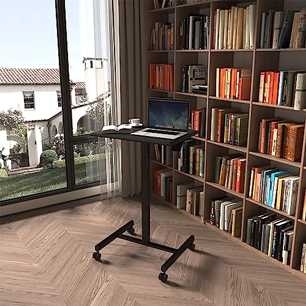 Small Computer Desk, Home Office Desk, Ergonomic Standing Desk, Rolling Desk for Bedroom, Height-Adjustable from 28.5" to 42.9",Weight Capacity 22lbs, 22.60" L*19.30" W*42.90" H, Black