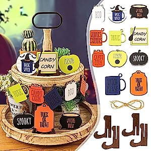 Halloween Farmhouse Decors for Tiered Tray for Living Room Bathroom Tiered Tray Decors Set Wooden Table Signs Tiered Tray Set Decorative Trays Signs Wood Sign Mini Signs Bedroom Wooden Decor
