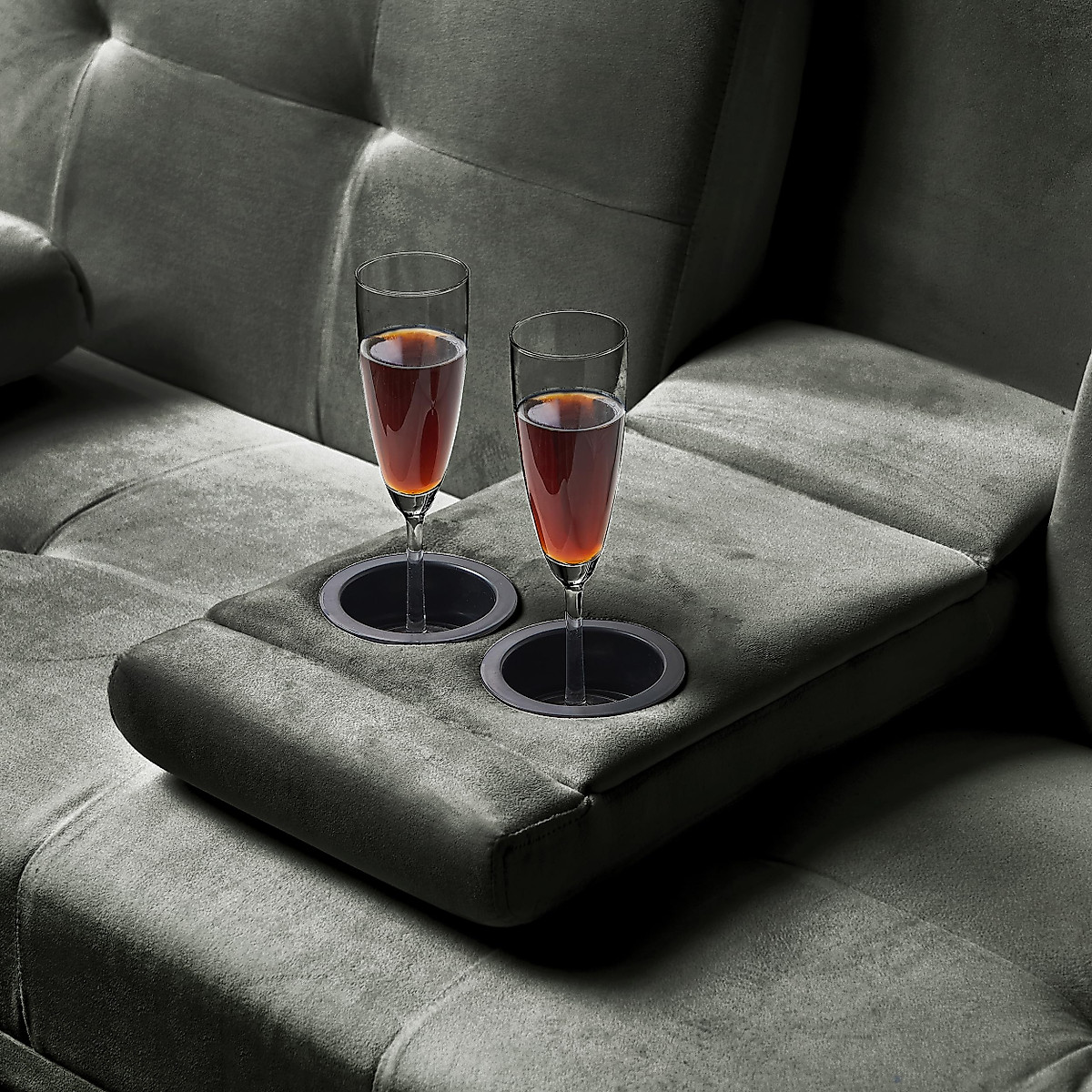 MWrouqfur 66" Modern Linen Fabric Sofa Bed Futon,Convertible Folding Sleeper Couch Bed with Cup Holders w/Removable Armrest,Loveseat Recliner Sofa for Living Room Apartment Office (Grey)