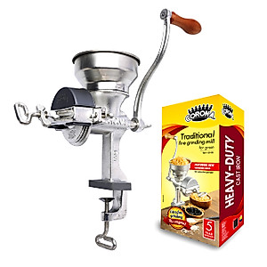 Corona Corn Grinder with Low Hopper, Grain Mill, Manual Grinder For Corn, Rice, Soybeans, Pepper, Chickpeas, Cast Iron Wheat Grinder For Domestic Use
