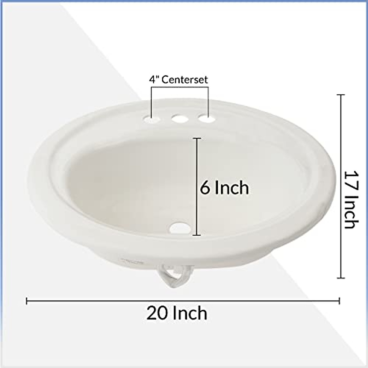 American Built Pro Lavatory Sink 20" x 17" x 7.5" Oval Shape White Color for Mobile Homes RVMH ABS Rust Free 3 Hole Heavy Duty Sink Perfect for RV, Bathroom, Bar, Farm, Mancave, Basement