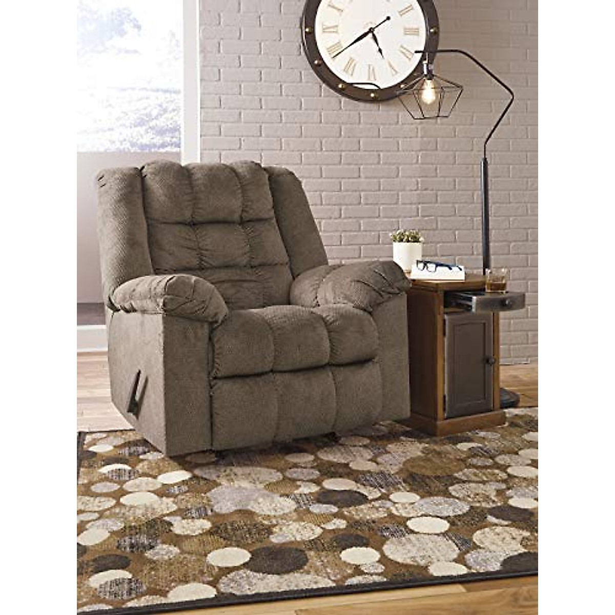 Signature Design by Ashley Drakestone Tufted Manual Rocker Recliner with Lumber Heat and Massage, Light Brown