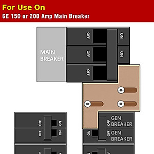 Generator Interlock Kit Compatible with General Electric GE 150 or 200 amp Main Breaker,1 1/4 Inch Spacing Between Main and Branch Breaker(GE200-A) for Emergency in Snowstorm Thunderstorm Weather