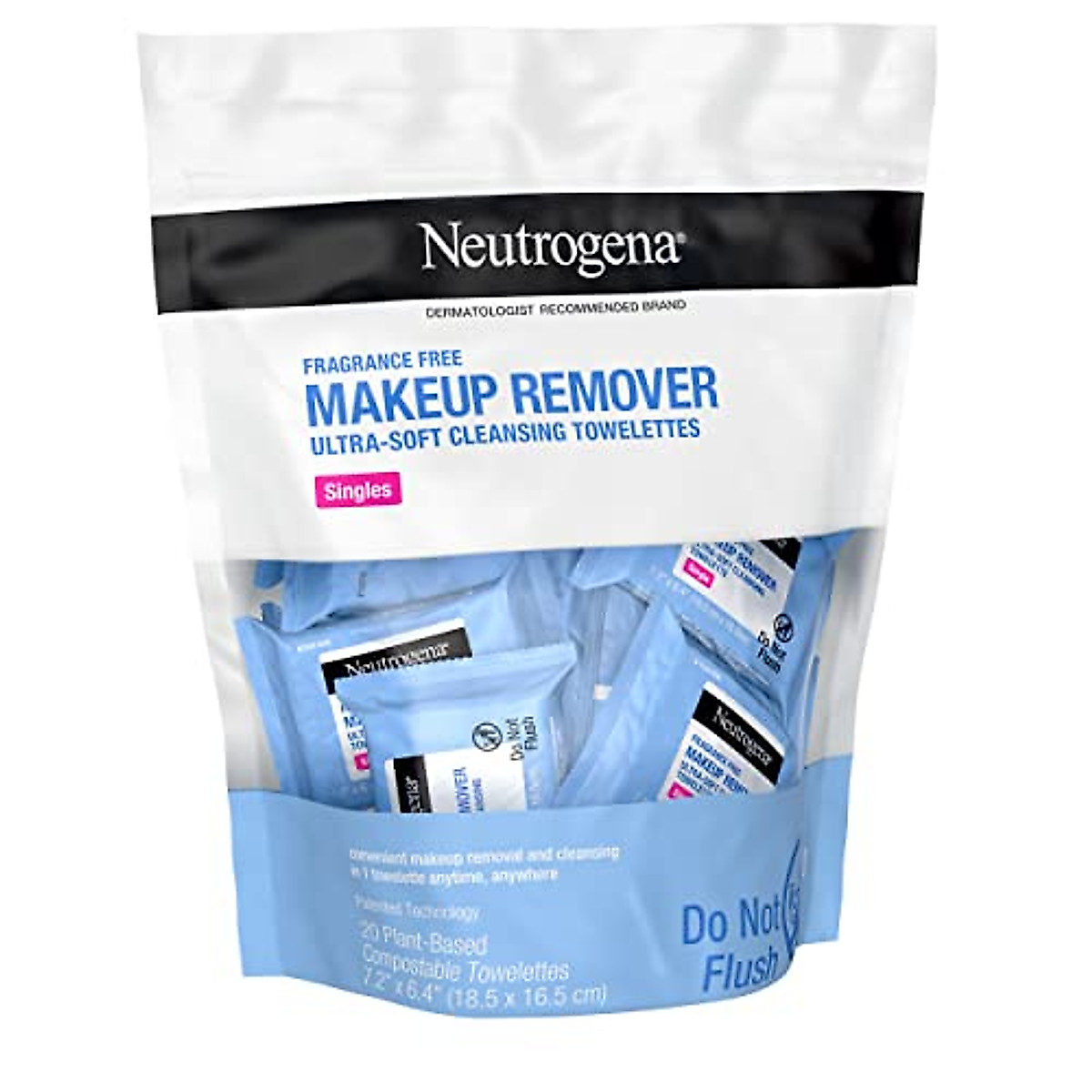 Neutrogena Fragrance-Free Makeup Remover Cleansing Towelette Singles, Individually-Wrapped Daily Face Wipes to Remove Dirt, Oil, Makeup & Waterproof Mascara for Travel & On-the-Go, 20 ct (Pack of 6)