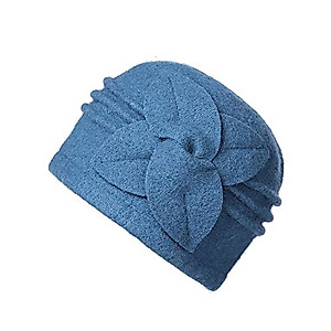 DANTIYA Women's 100% Wool Flower Warm Cloche Bucket Hat Slouch Wrinkled Beanie Cap Crushable Sky Blue