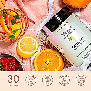 Winged Glow Up Collagen Powder | Better Hair, Skin, Nails for Women | Grass Fed Collagen Peptides w/Adaptogen Schisandra, Snow Mushroom, Vitamin C & Biotin | Unflavored (25 Servings), NON GMO