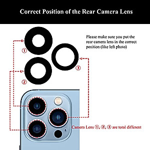LOZOP Rear Camera Lens Glass Replacement with Adhesive Pre-Installed Compatible for iPhone 13 Pro / 13 Pro Max (3 Pieces/Set) with Repair Tools and Installation Manual