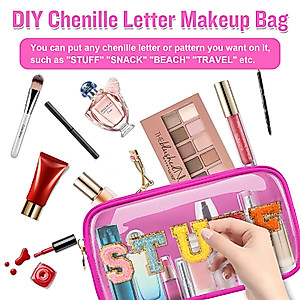 Small Clear Travel Makeup Organizer Bag for Purse, Preppy Makeup Bag Cute Cosmetic Zipper Pouch Purse, Transparent PVC & Nylon Waterproof Toiletry Storage Clutch Coin Pouch for Women Girls(Hot Pink)