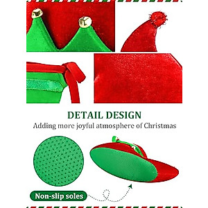 SATINIOR Christmas Santa Elf Shoes and Hat Christmas Red and Green Costume Accessory Set(21 cm/ 8 Inch,Vivid Color)