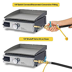 WADEO 12 feet Low Pressure RV Propane Quick-Connect Hose, RV Quick Connect Propane Hose with 1/4" RV Quick Connect Conversion Fitting for Blackstone Tabletop Grill 17"/22"