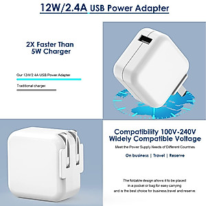 iPad Charger iPhone Charger, 12W USB Power Adapter Foldable Portable Travel Plug with 2Pack MFi Certified 6FT iPad Charging Cord Cable for iPad 4/5/6/7/8/9, iPad Mini 1/2/3/4/5, iPad Air 1/2/3, iPhone
